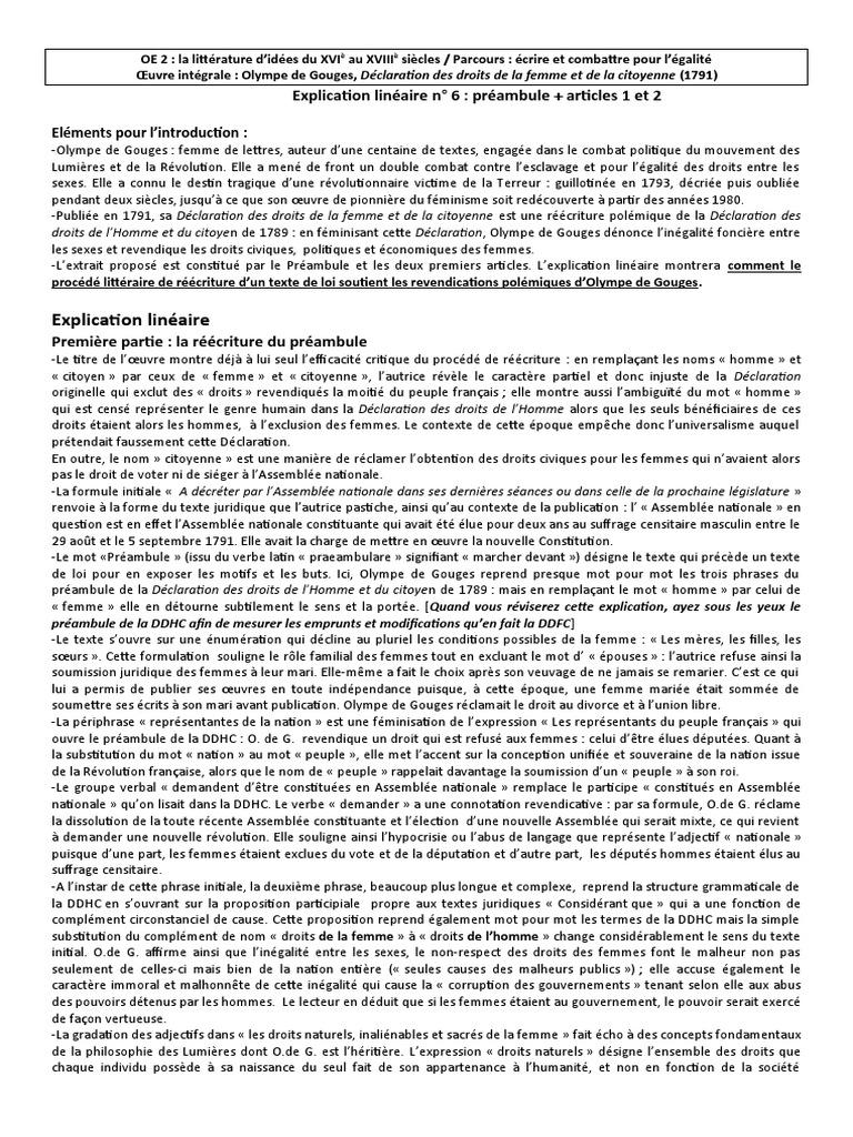 EL 6 - Gouges DDFC - Préambule + Art.1 Et 2 | PDF | Loi naturelle ...