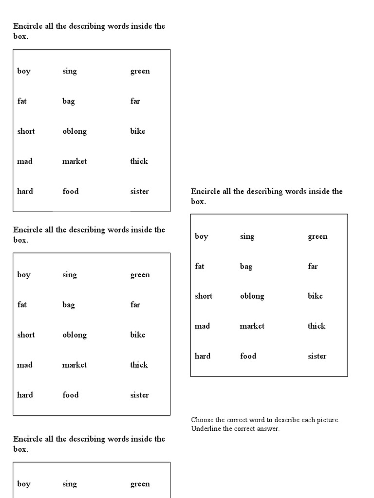 Encircle All The Describing Words Inside The Box | PDF