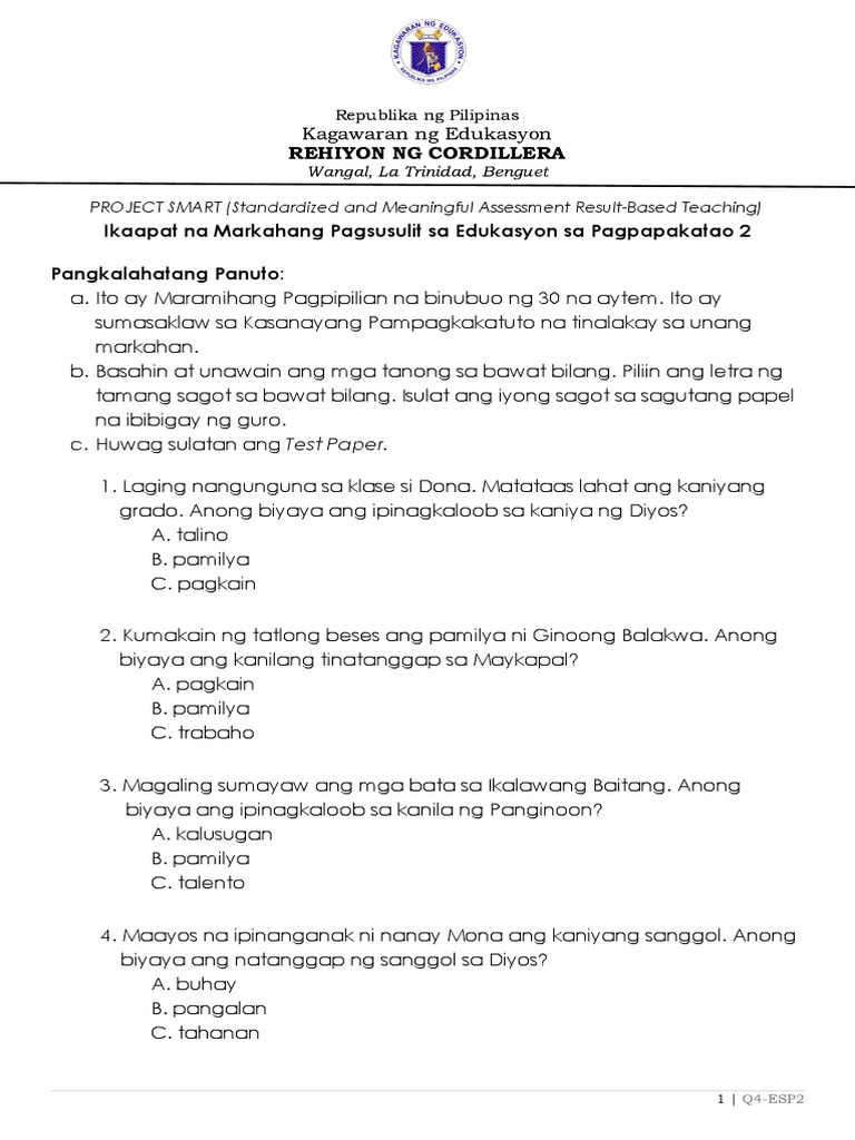 TQ - Q4 - ESP - 2 - Rochelee Rifani - ERLINDA QUINUAN - Docx (1) - CORAZON ALOS | PDF
