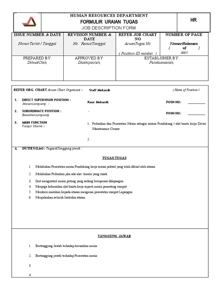 Job Desk Staff Mekanik Pdf