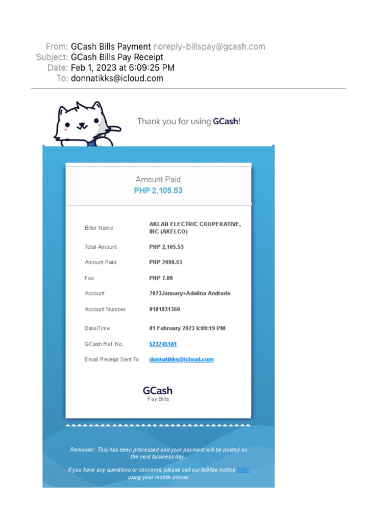 GCash Payment Receipt for AKELCO | PDF