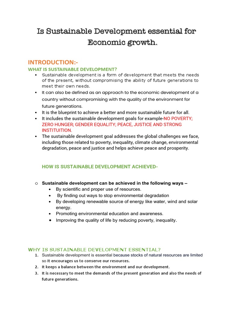 Is sustainable development is essential for economic growth | PDF ...