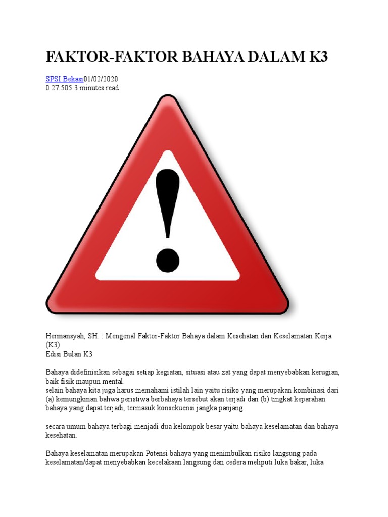 Faktor Faktor Bahaya Dalam Kerja | PDF