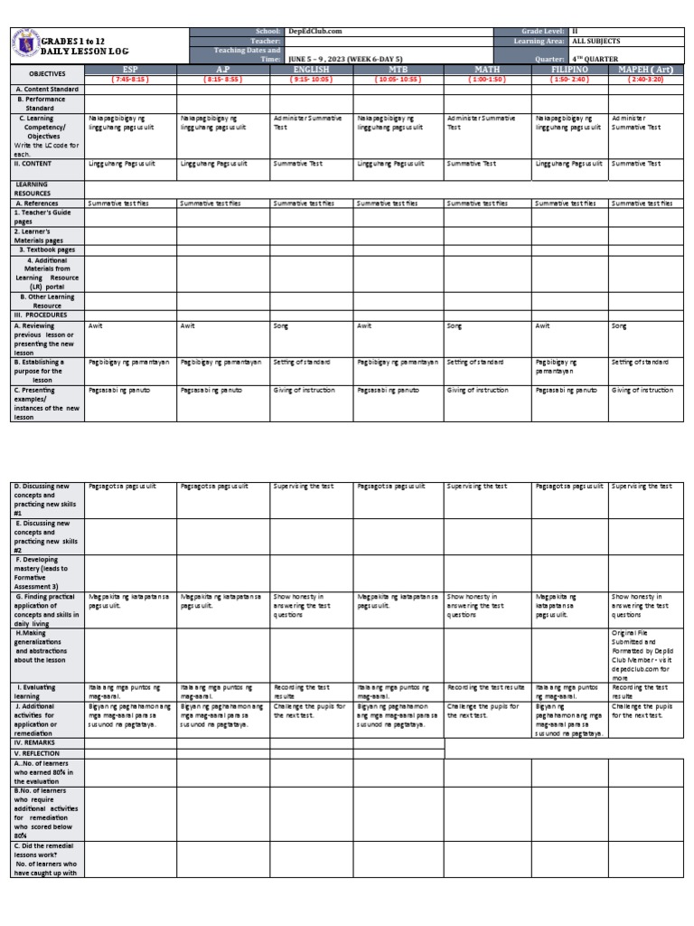 DLL All Subjects 2 q4 w6 d5 | PDF | Cognitive Science | Pedagogy