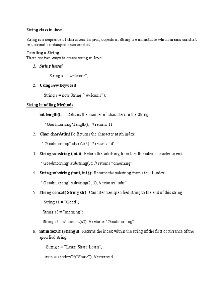 String Class In Java Pdf String Computer Science Notation