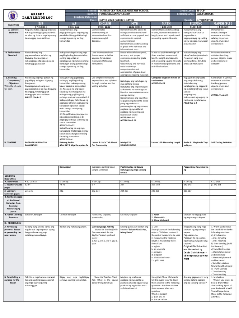DLL - All Subjects 2 - Q4 - W1 - D3 | PDF
