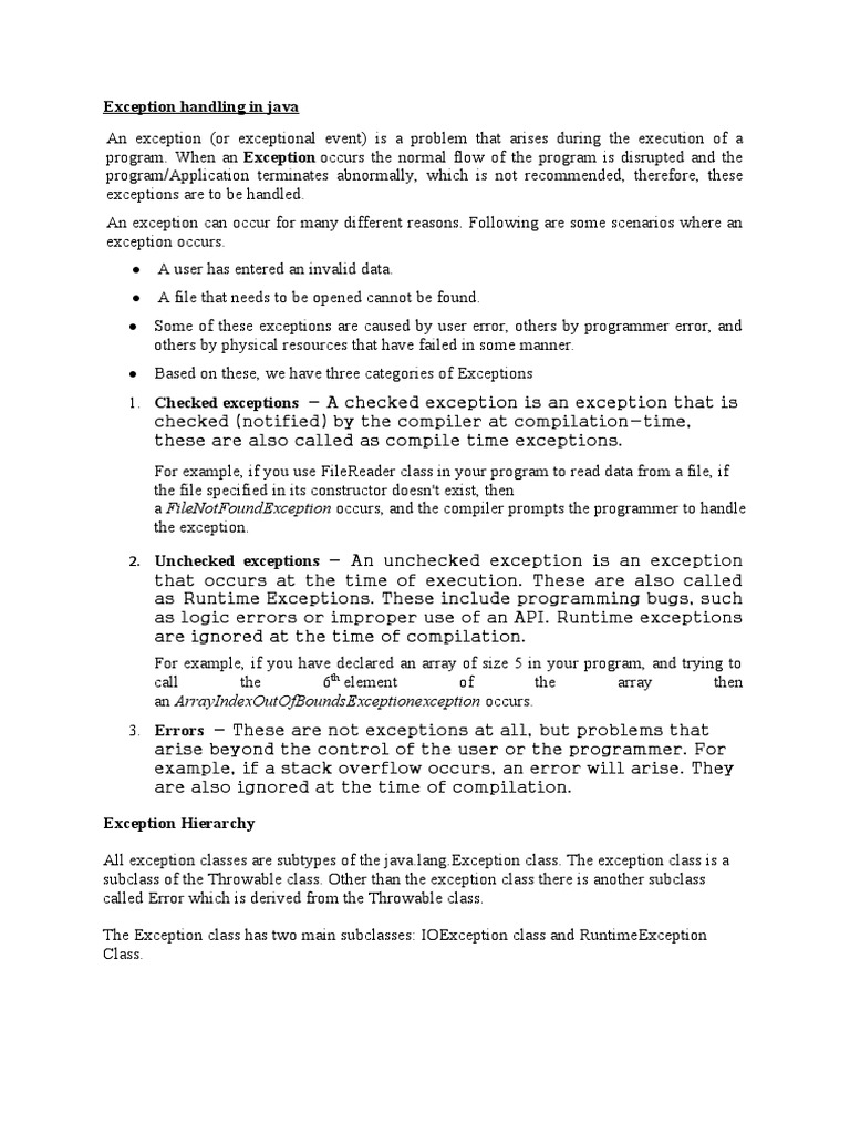 Exception Handling In Java Pdf Class Computer Programming 6290