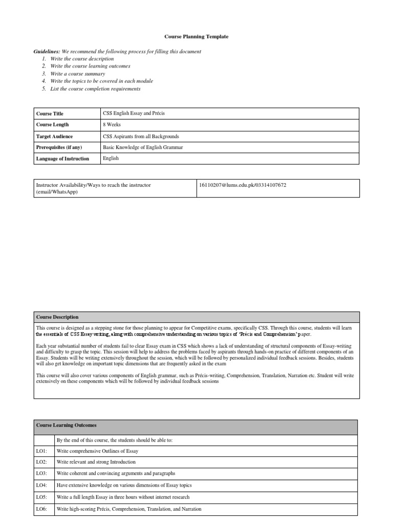 CSS English Course Outline) | PDF