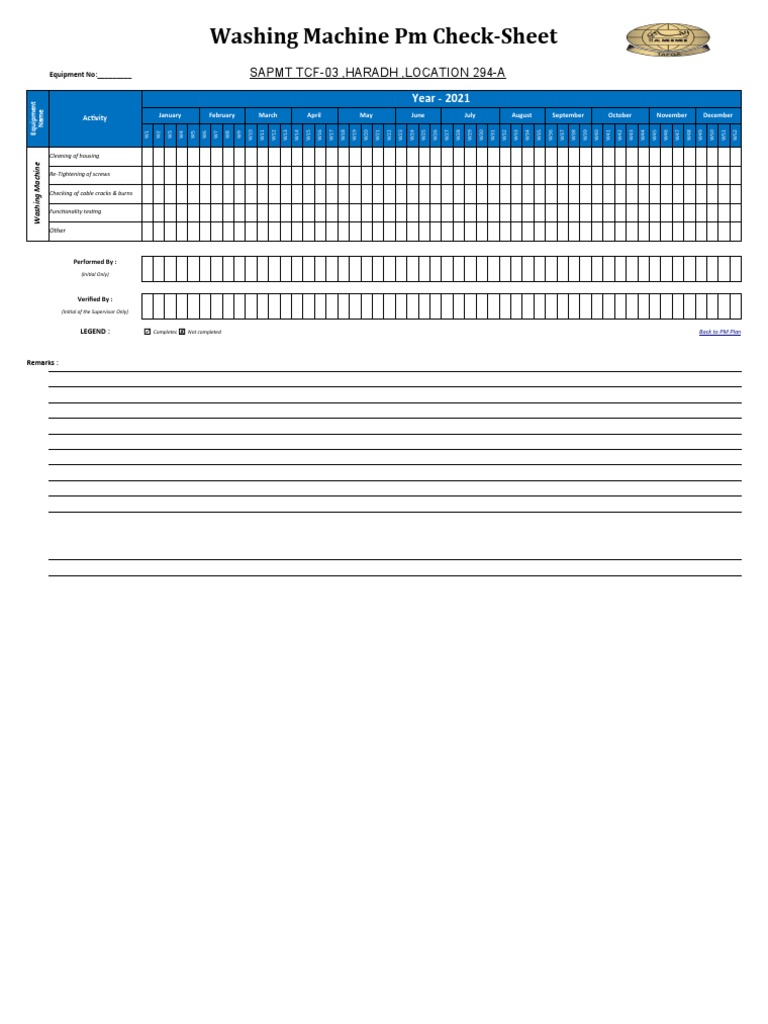 Preventive Maintenance Plan and Checksheet 2021 TAMIMI Camp | Download ...