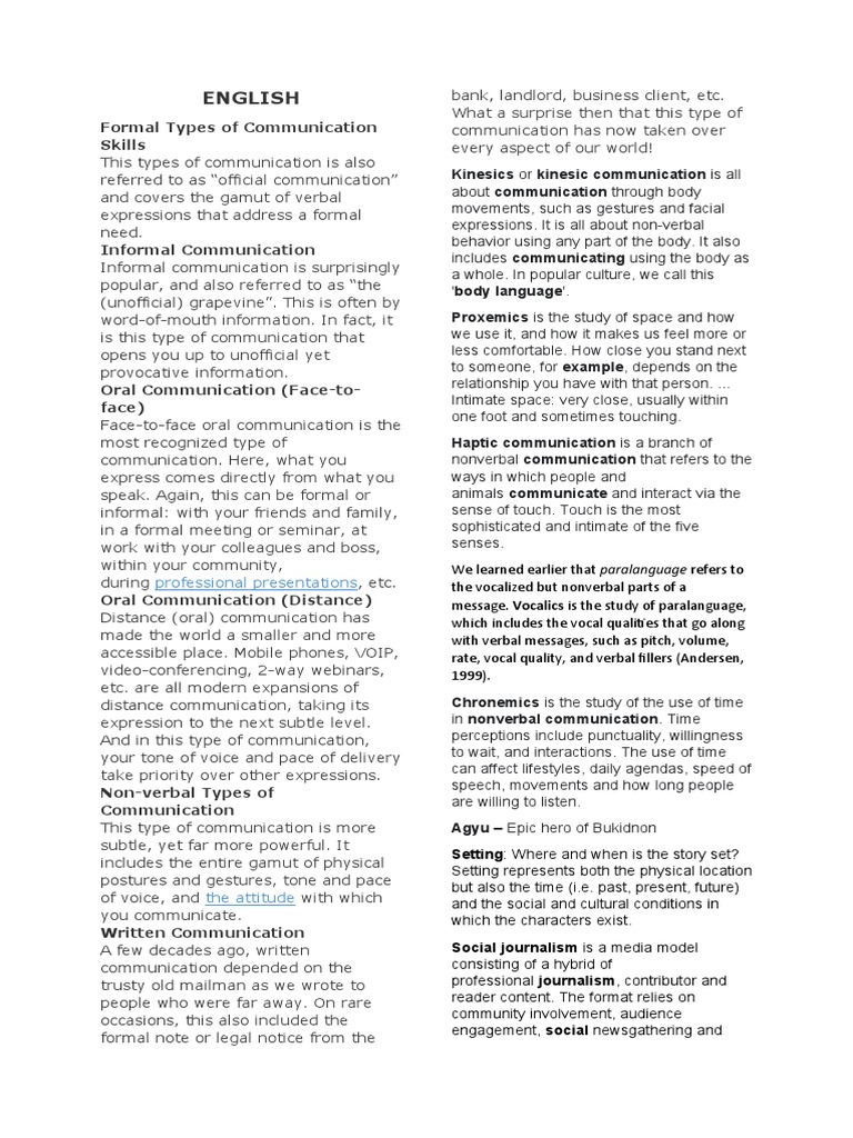 English: Formal Types of Communication Skills | PDF | Communication ...