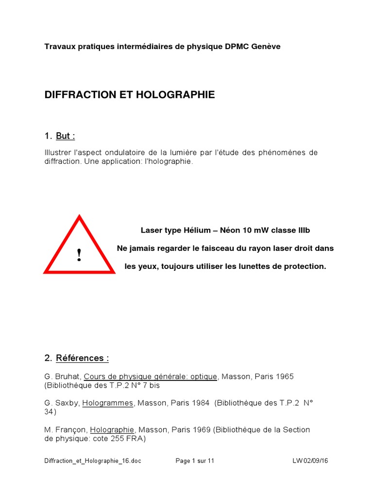 TP - Diffraction Et Holographie | PDF