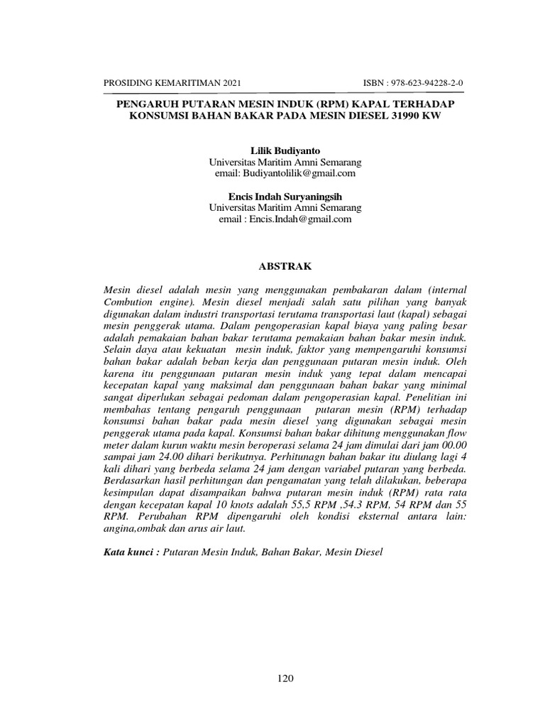 Pengaruh RPM Mesin Induk pada Kapal | PDF | Teknologi & Rekayasa