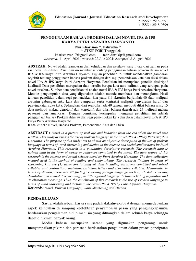 Bahasa Prokem dalam Novel IPA & IPS | PDF | Ilmu Sosial | Kajian Bahasa Asing