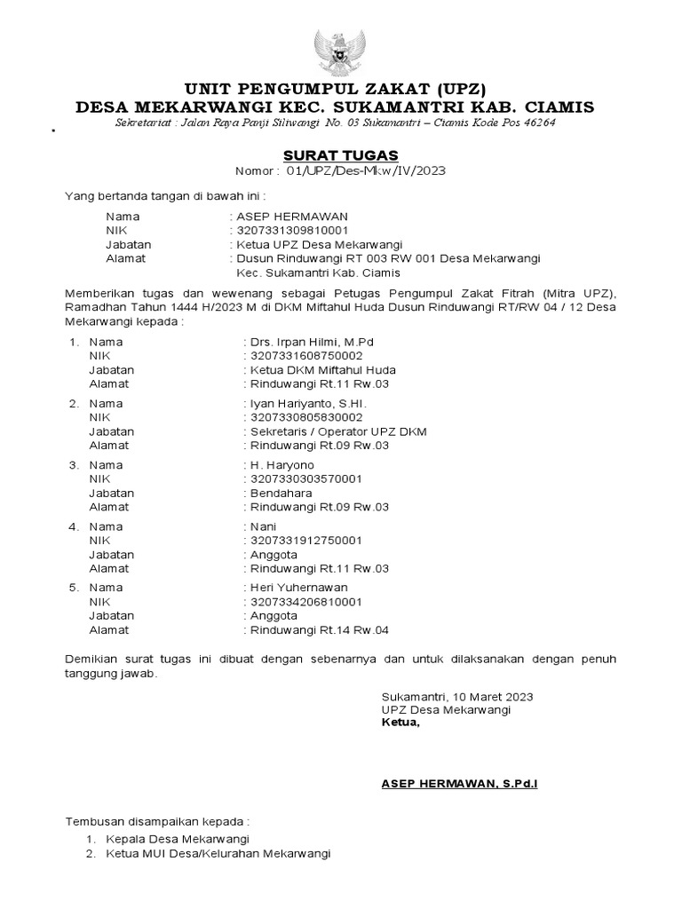 Surat Tugas Petugas Zakat UPZ Desa | PDF