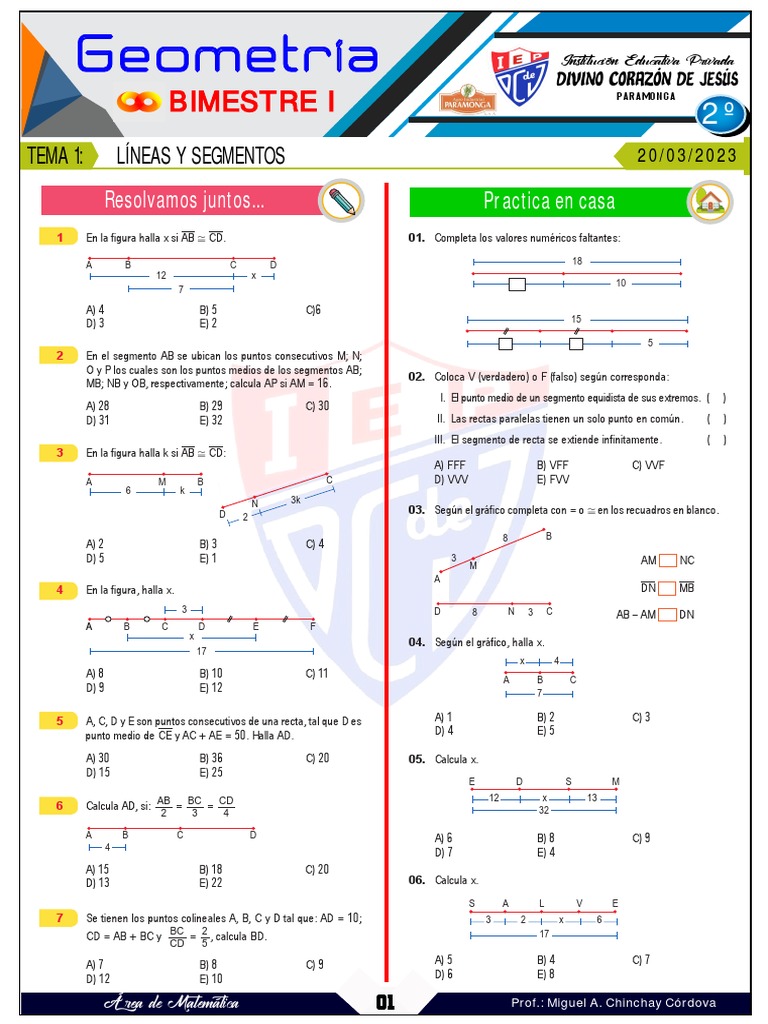 Geometría - Líneas y Segmentos - 2º Sec. | PDF