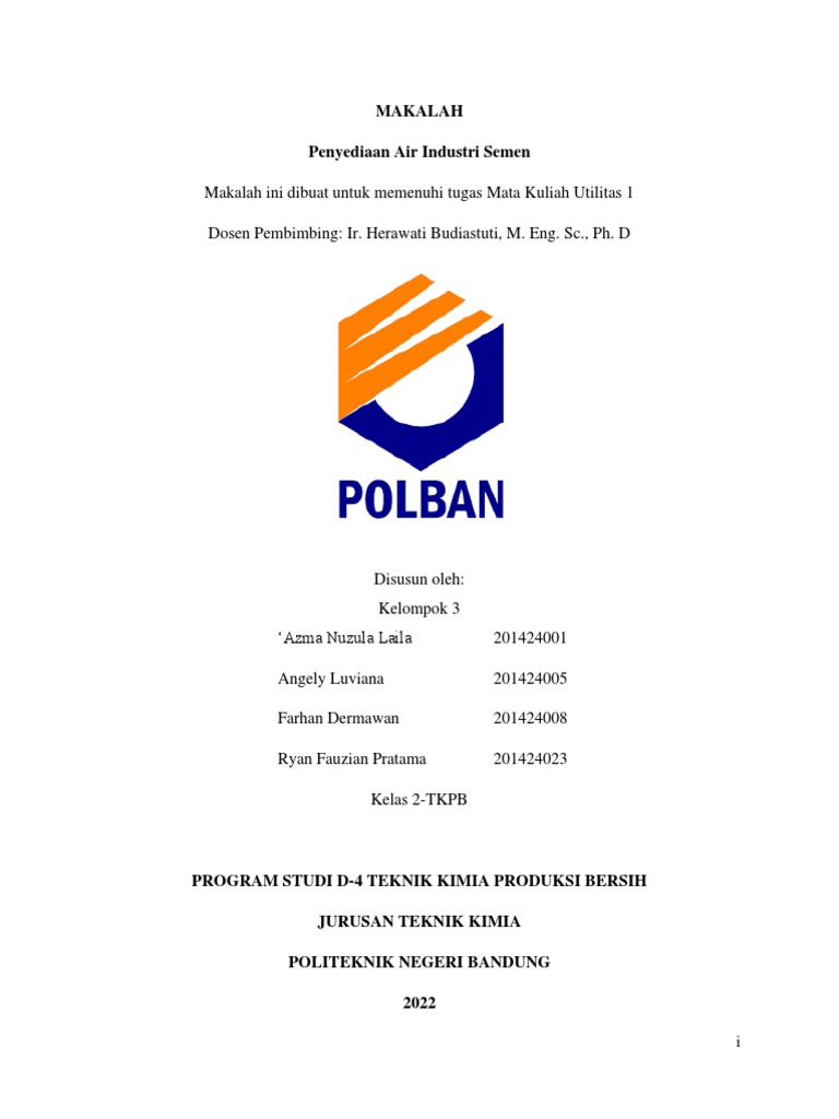 Kelompok 3 - Makalah Penyediaan Air Industri Semen - Farhan Dermawan - 2TKPB - 201424008 | PDF