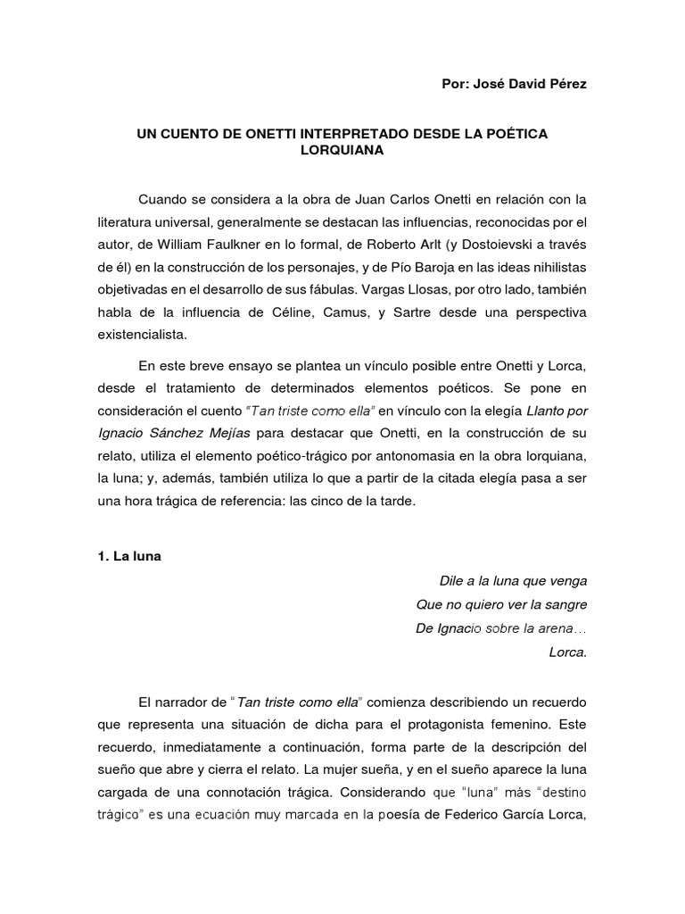 UN CUENTON DE ONETTI Interpretado Desde La Poética Lorquiana | PDF