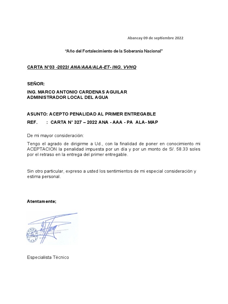 Aceptación de Penalidad por Entregable | PDF | Finanzas y dinero | Derecho