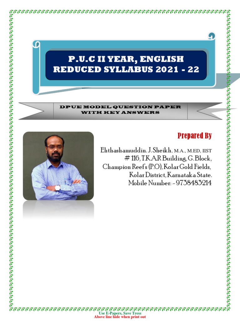 2nd Puc English Model Question Papers 2021-22 by Ehthashamuddin | PDF