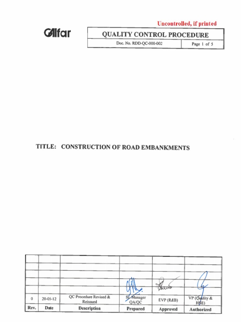 RDD-QC-000-002 Rev.0 Construction of Road Embankments | PDF