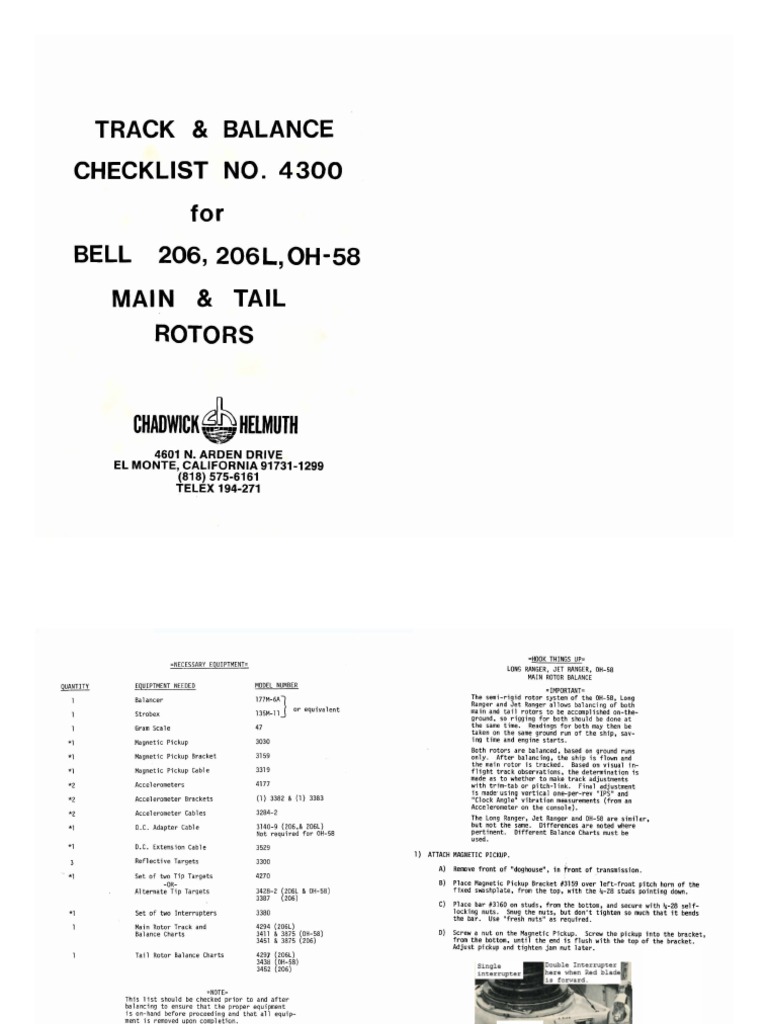 TRACK AND BALANCE CHECKLIST No. 4300 FOR BELL 206, 206L, OH-58 MAIN AND ...