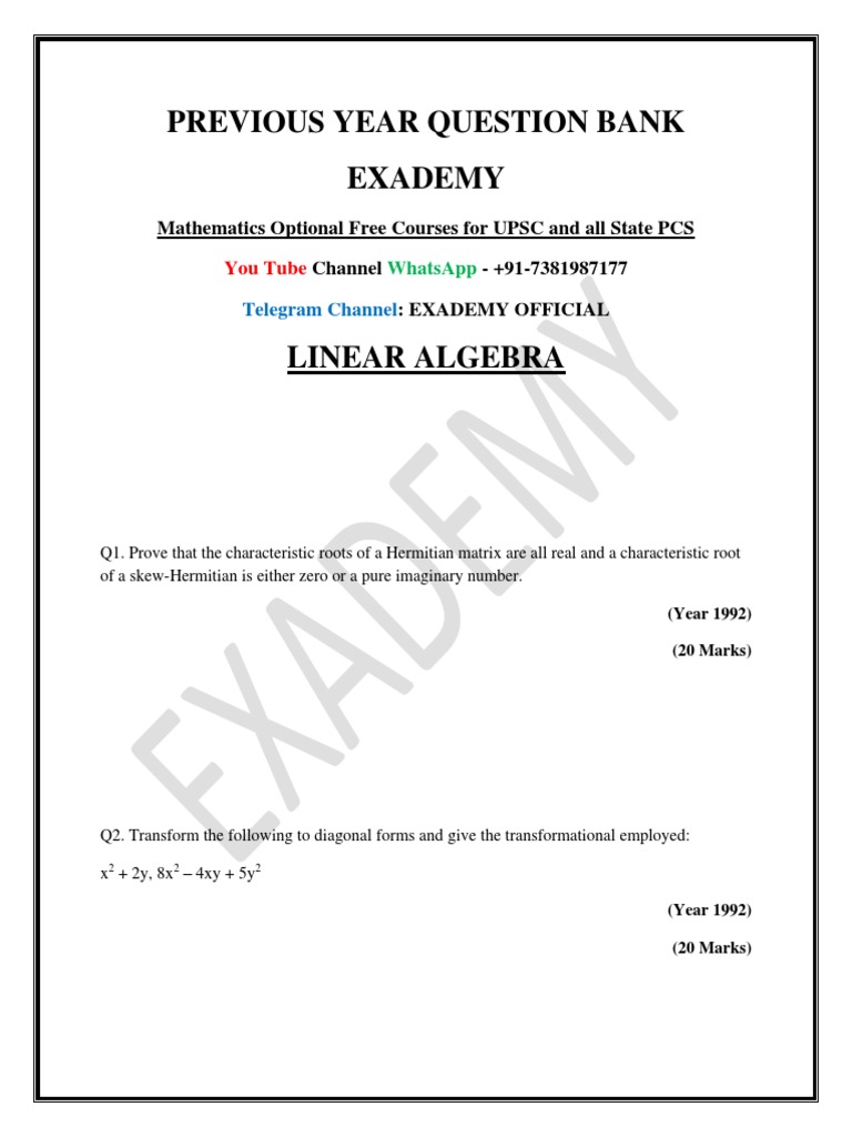 Linear Algebra | PDF | Matrix (Mathematics) | Eigenvalues And Eigenvectors