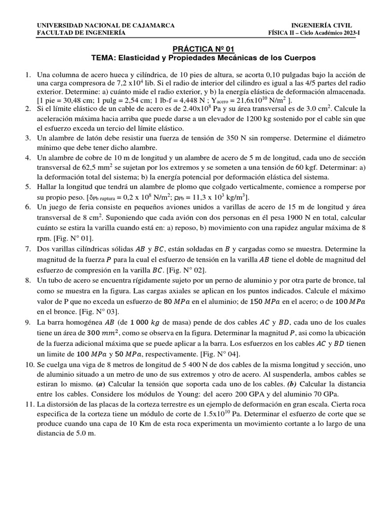 1º Pràctica 2023-I - Elasticidad y Propiedades Mecànicas de Los Sòlidos | PDF