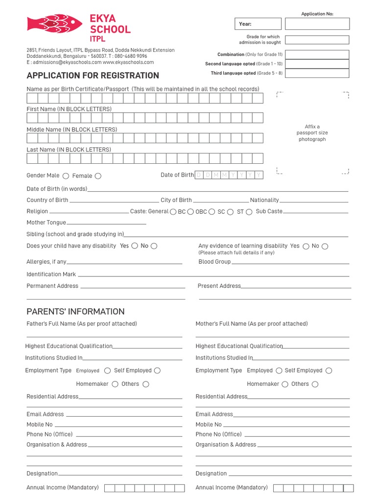 Ekya Admission Form 2022 ITPL | PDF | Birth Certificate