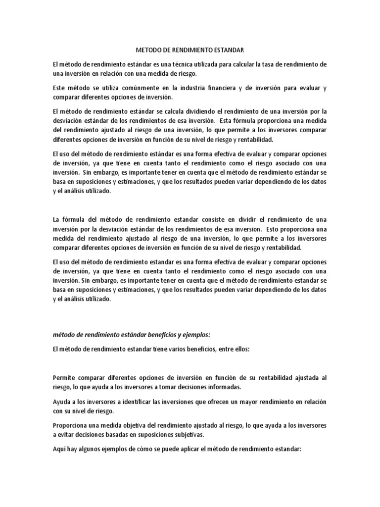 Metodo de Rendimiento Estandar | PDF | Desviación Estándar | Portafolio ...