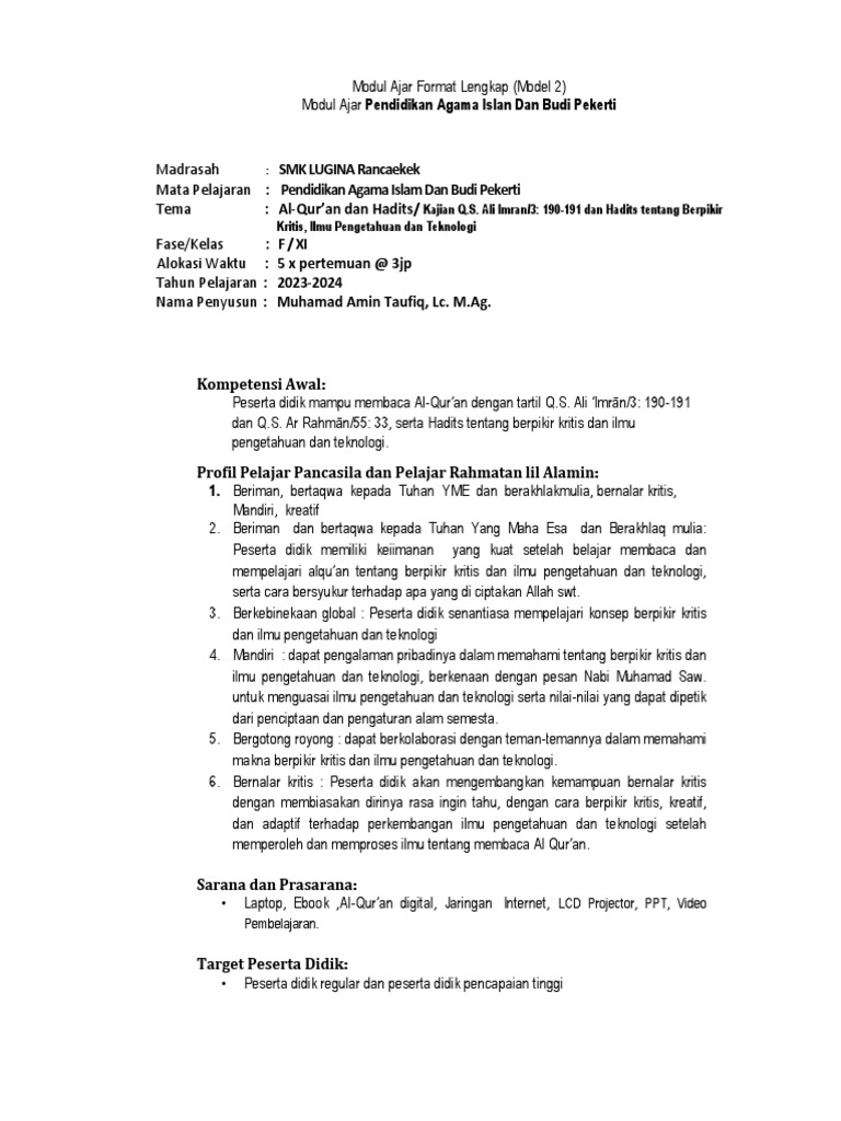 LK9 Modul Ajar 2 | PDF