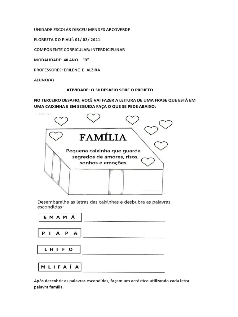 Acróstico com a Palavra Família | PDF