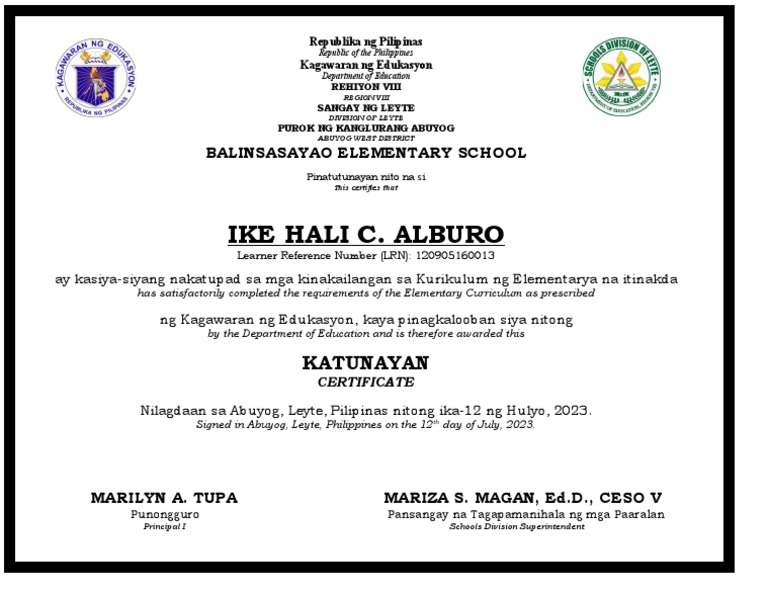 Deped Certificate 2022 | PDF