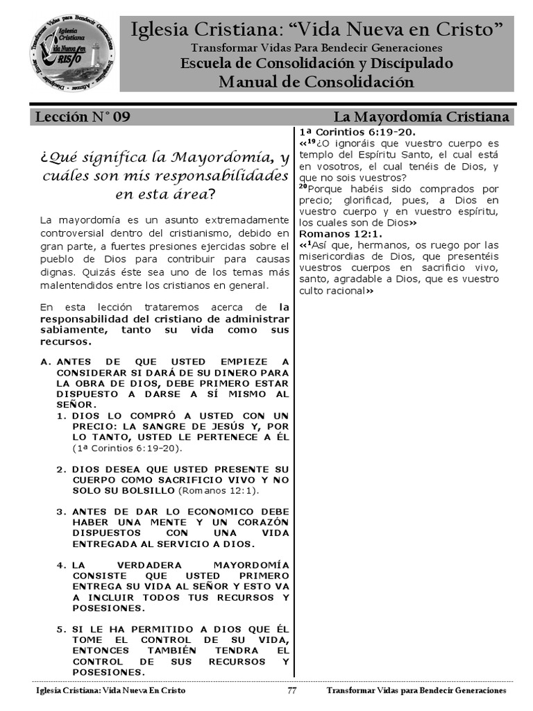 012 Leccion 09 La Mayordomia Cristiana | PDF | Diezmo | Jesús