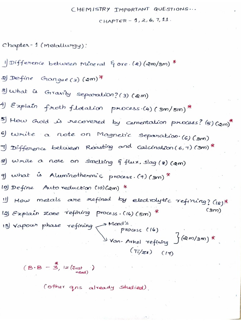 Chemistry (Chapter-1,2,6,7,11) Important Questions | PDF