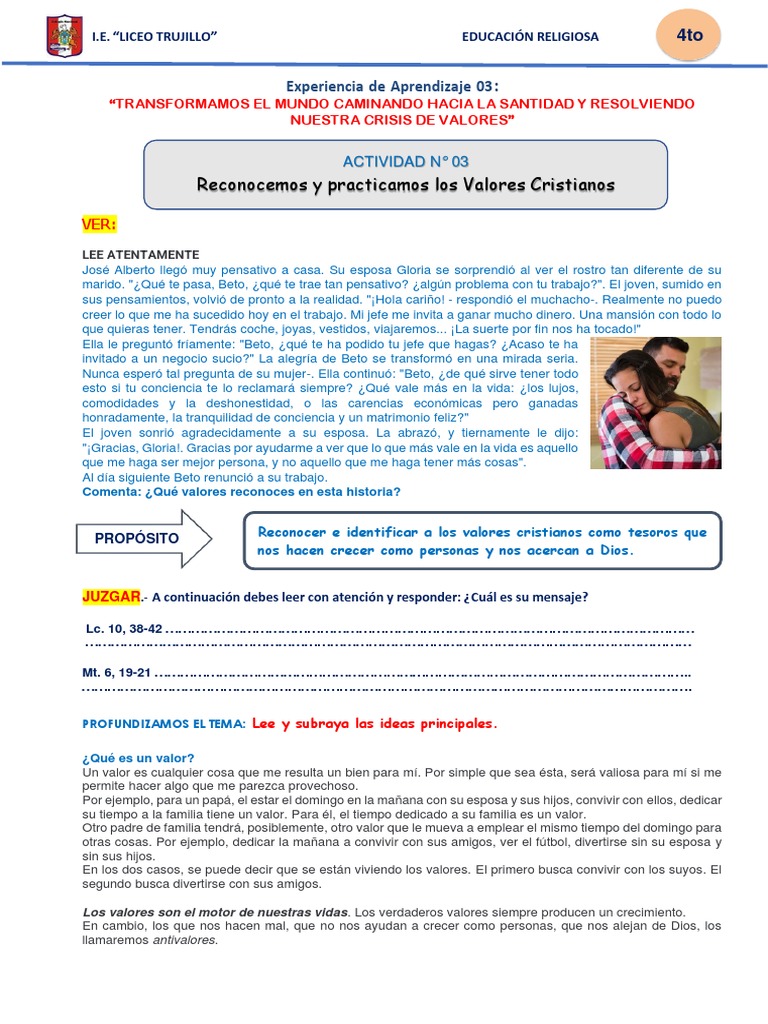 4TO-EDA3 Act3-Los Valores Cristianos | PDF | Amor | Dios
