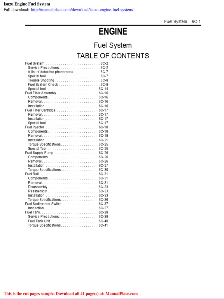 Isuzu Engine Fuel System | PDF | Tools | Equipment