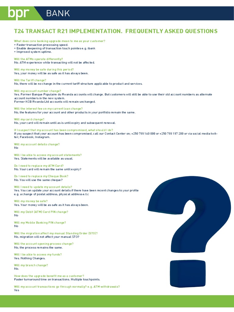 BPR Bank Core Banking System Upgrade - FAQS | PDF