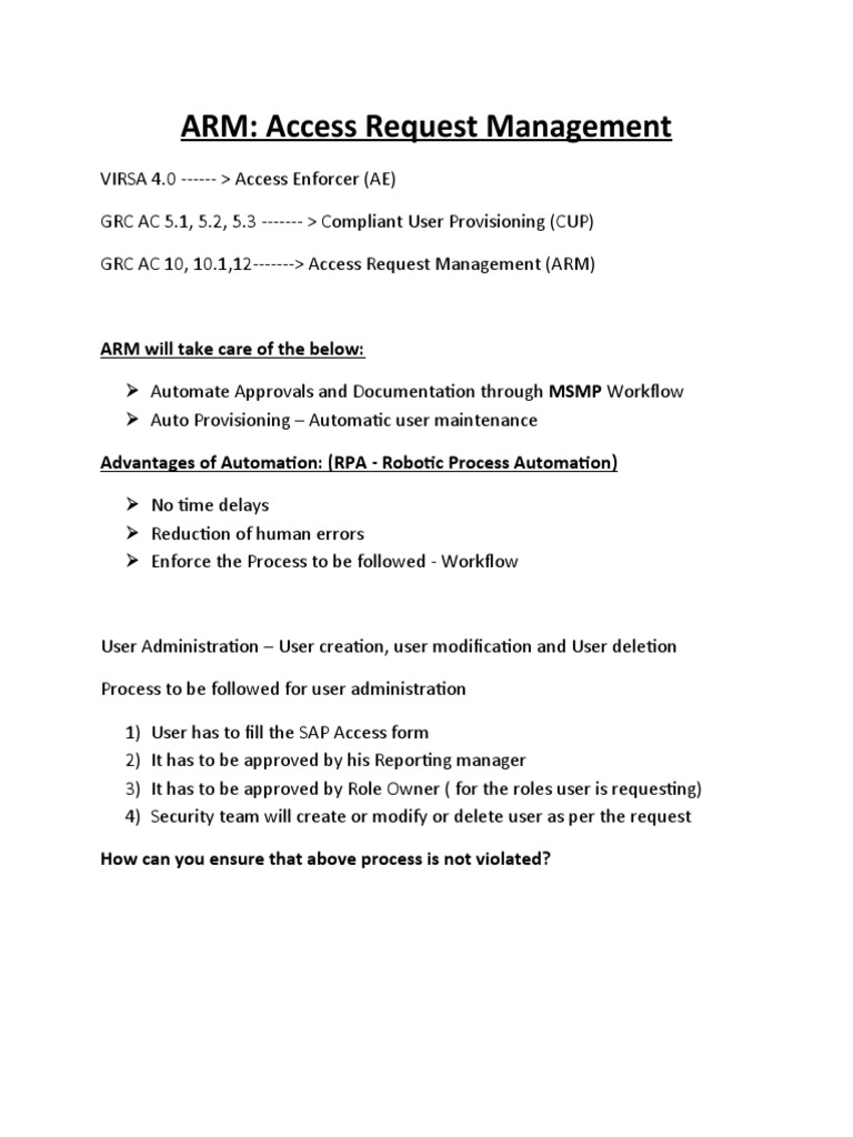 ARM: Access Request Management: ARM Will Take Care of The Below | PDF ...