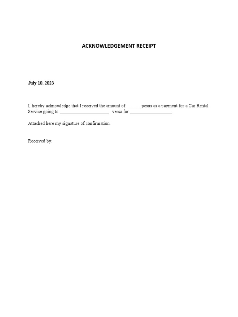 Acknowledgement Receipt - Car Rental | PDF | Business
