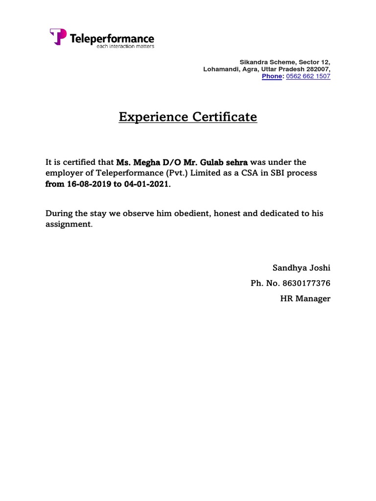Experience Certificate | PDF