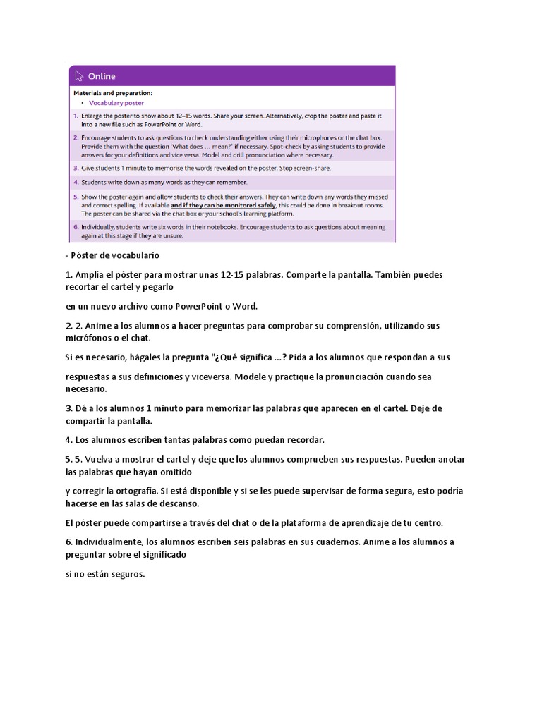 Vocabulario y Actividades Educativas | PDF