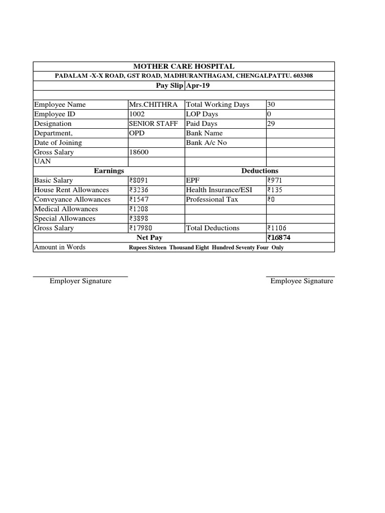 EXL Salary Slip - April 2019 | PDF