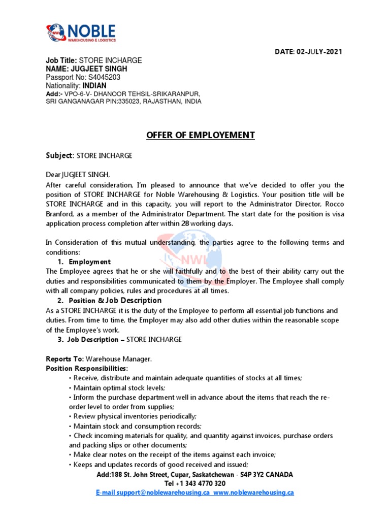 Job Offer | PDF | Employment | Salary