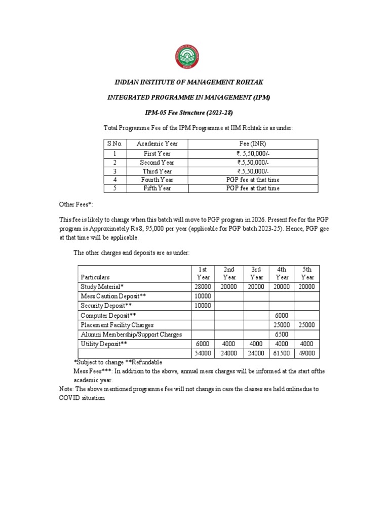 Fee - Structure IPM 05 | PDF