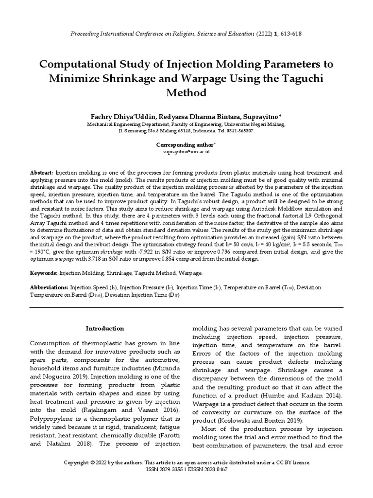Computational Study of Injection Molding Parameters to | PDF Computational Study of Injection Molding Parameters to | PDF