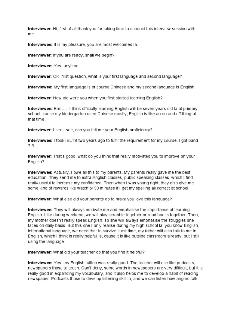 Sla Interview | PDF | English Language | Second Language