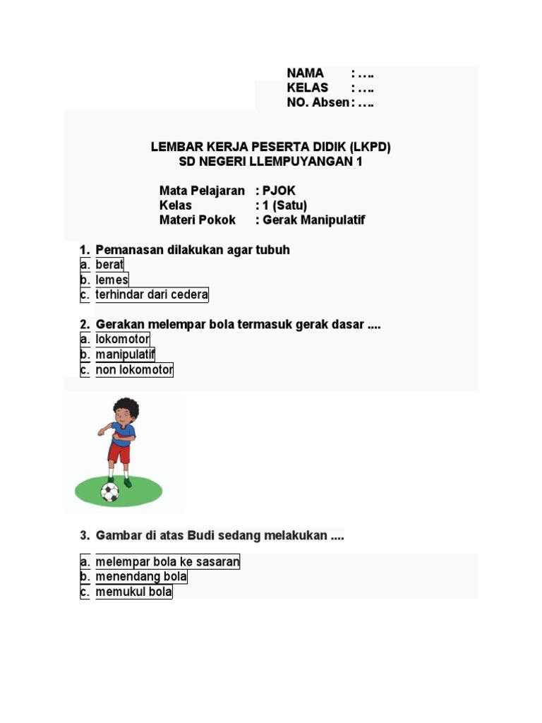 LKPD Pjok Kellas 1 Gerak Manipulatif | PDF