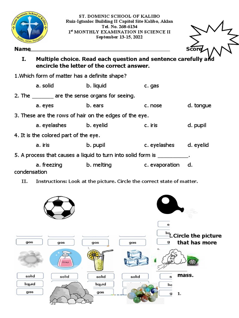 Science II Monthly Exam Questions | PDF