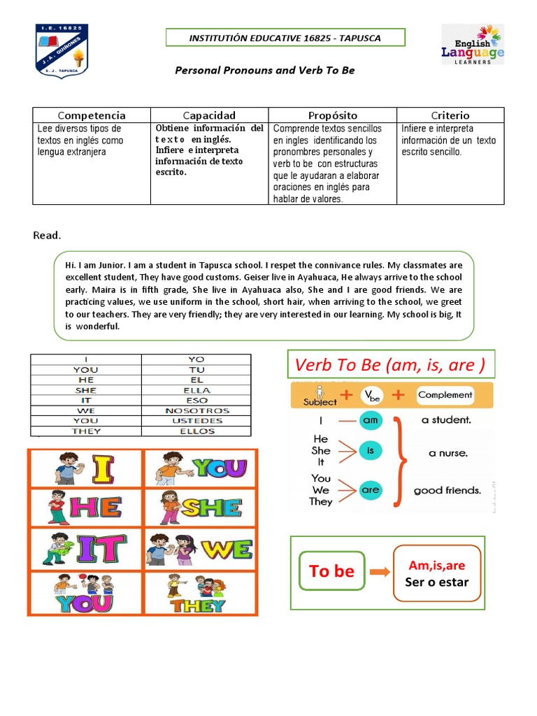 Personal Pronouns and Verb to BE | PDF
