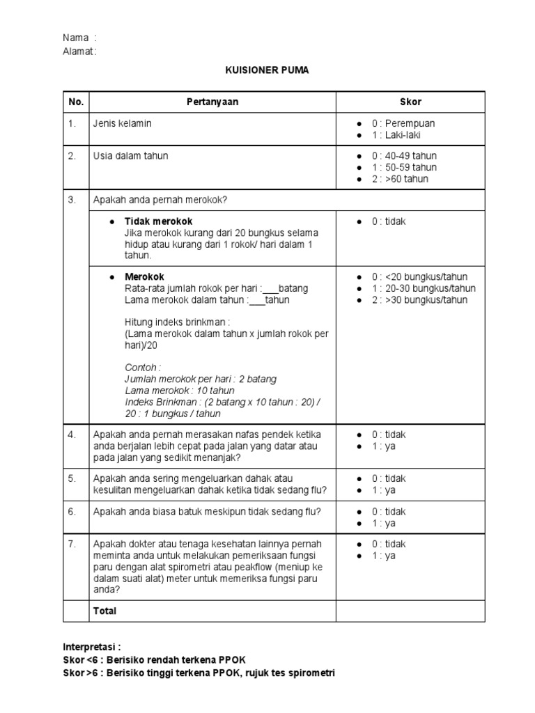 Kuisioner Puma | PDF